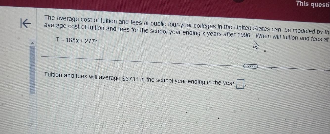 Solved This questiThe average cost of tuition and fees at | Chegg.com