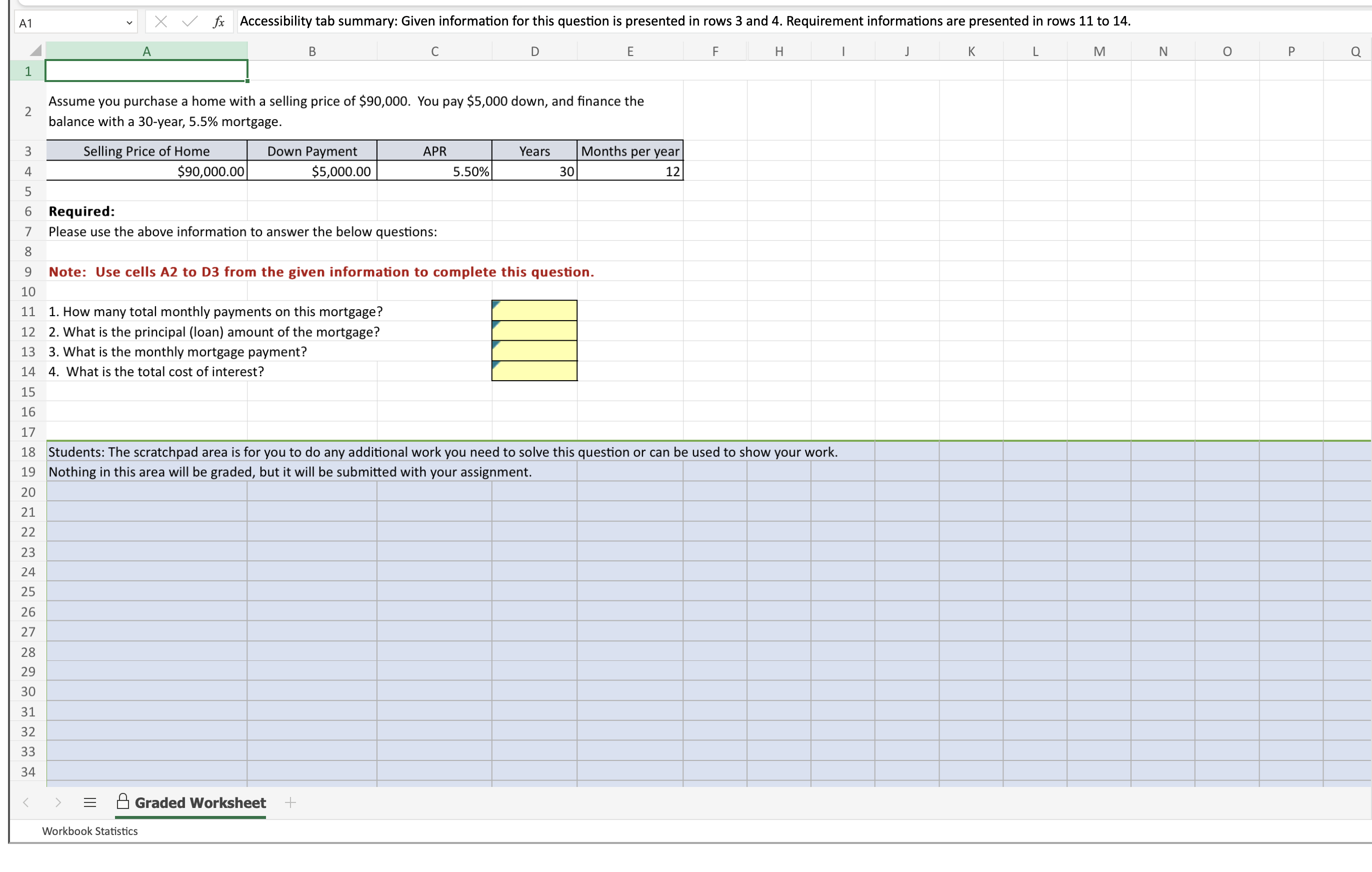 Solved excel formulas to solve these equations | Chegg.com
