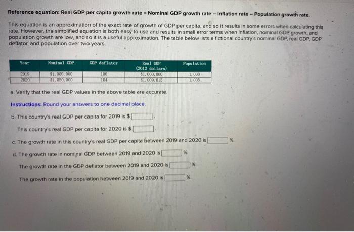 Solved Reference equation: Real GDP per capita growth rate - | Chegg.com