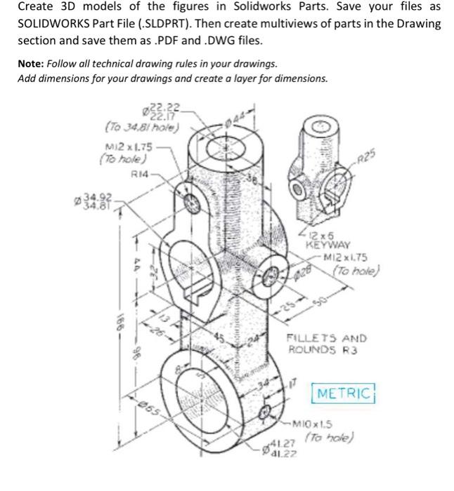 Solved Create 3D models of the figures in Solidworks Parts. | Chegg.com