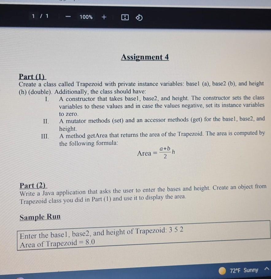 Solved 1 1 100 Assignment 4 A Part 1 Create A Class
