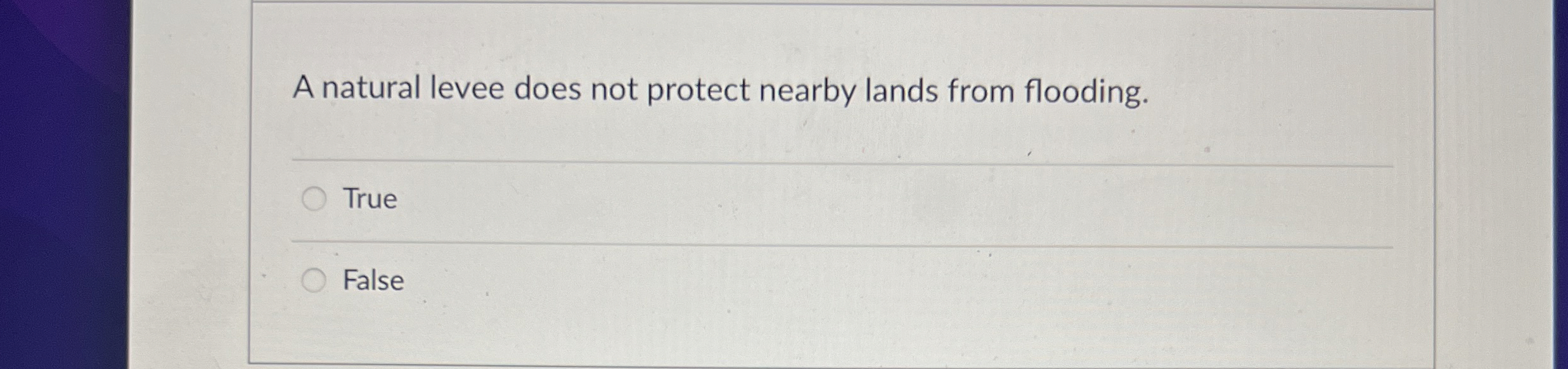 Solved A natural levee does not protect nearby lands from | Chegg.com