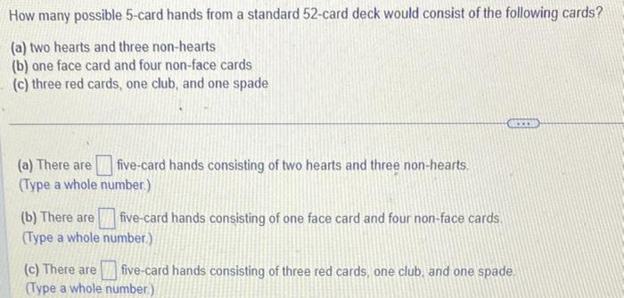 Solved How many possible 5-card hands from a standard | Chegg.com