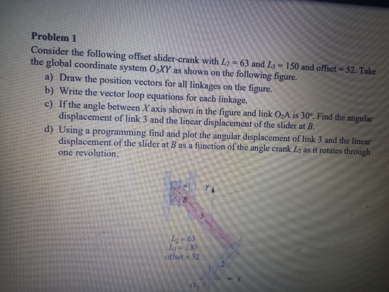 Solved Problem 1Consider the following offset slider-crank | Chegg.com