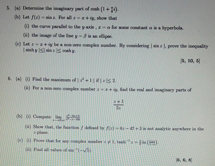 Solved 5. (a) Determine the imaginary part of cosh (1 + 5:). | Chegg.com