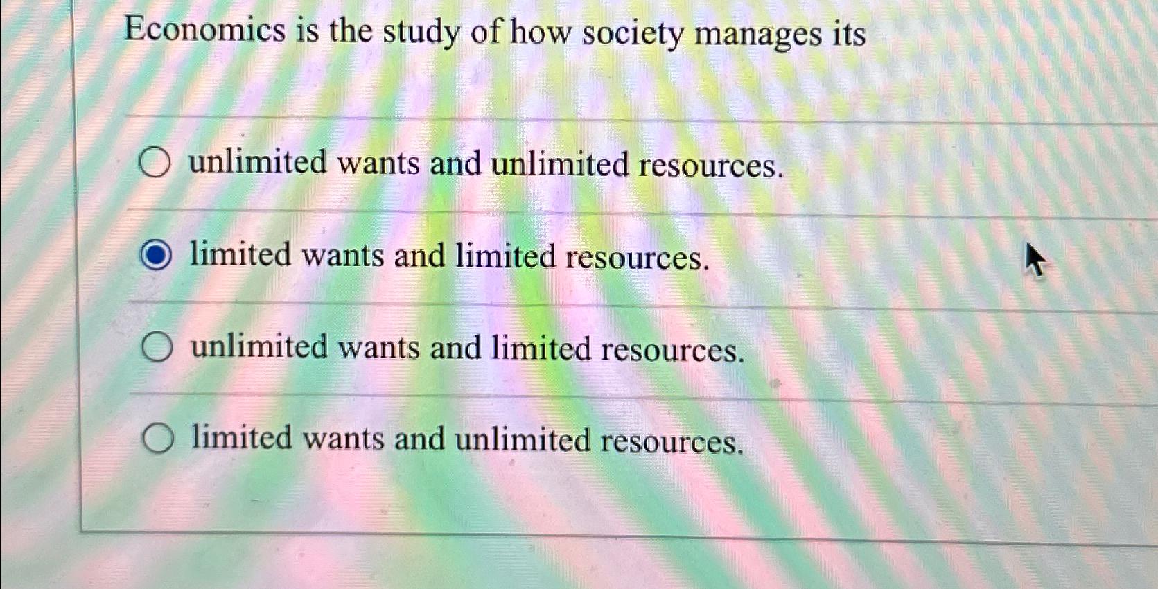 Solved Economics is the study of how society manages | Chegg.com