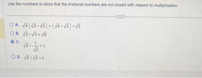 Solved Use fwo numbers to show that the irrational numbers | Chegg.com