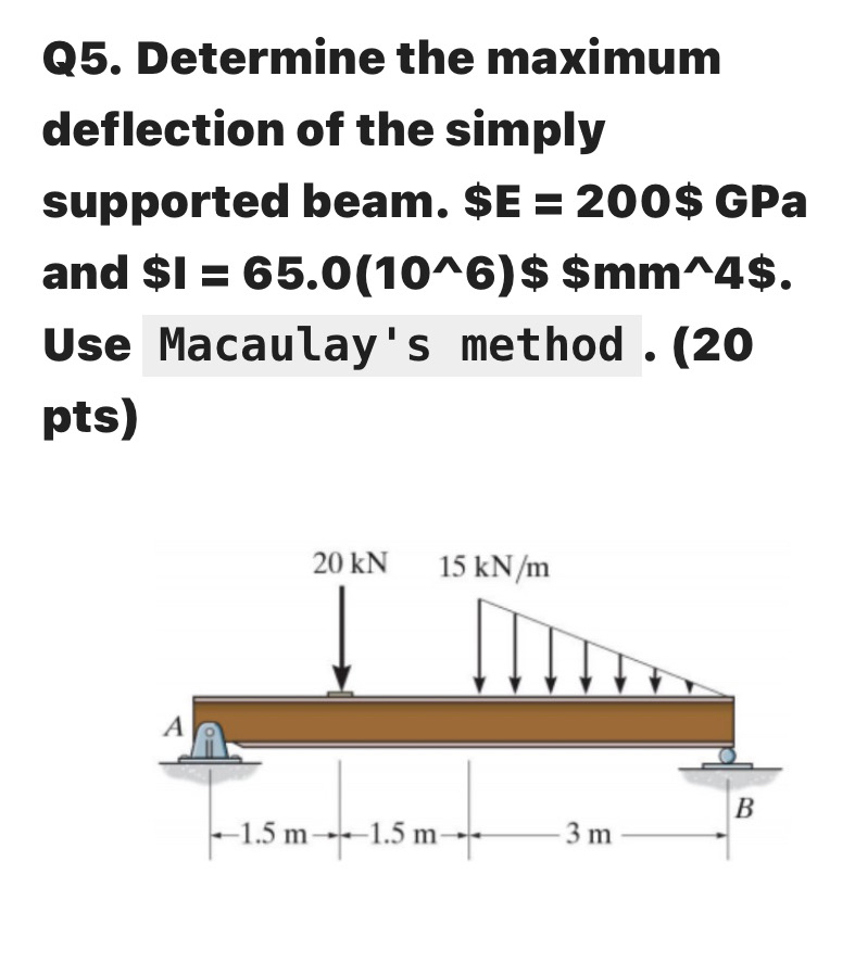 Solved Q5. ﻿Determine the maximum deflection of the simply | Chegg.com