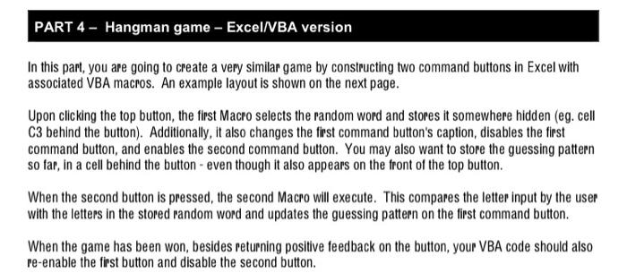 Solved Part 4 Hangman Game Excel Vba Version In This