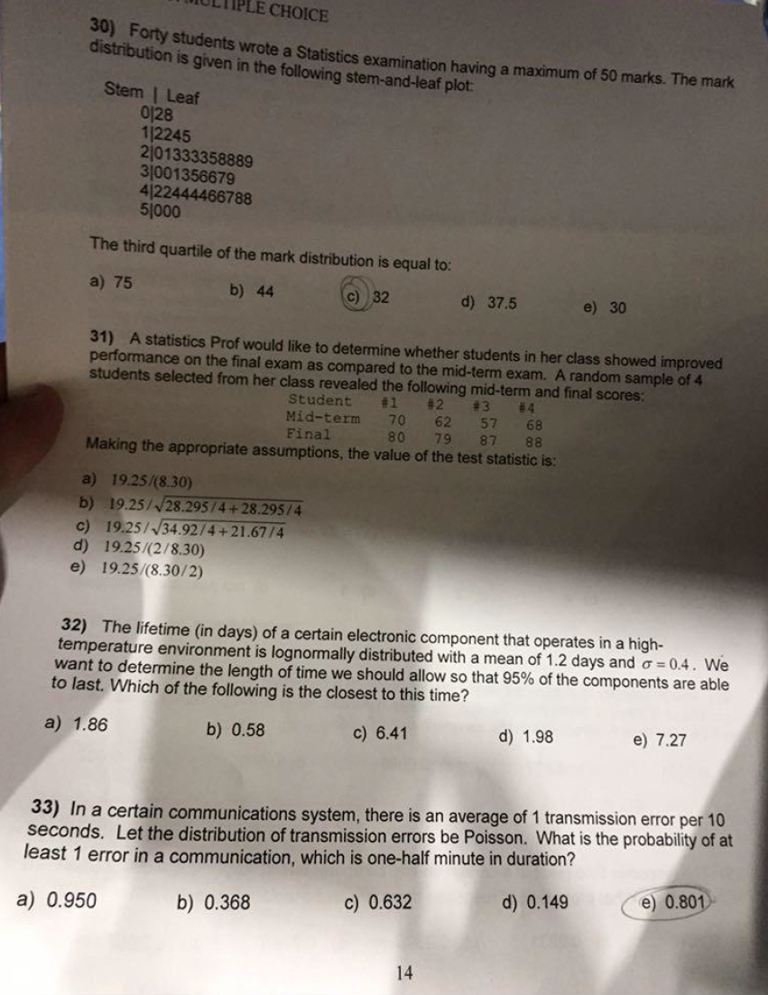 Solved 30.Forty students wrote a Statistics examination | Chegg.com