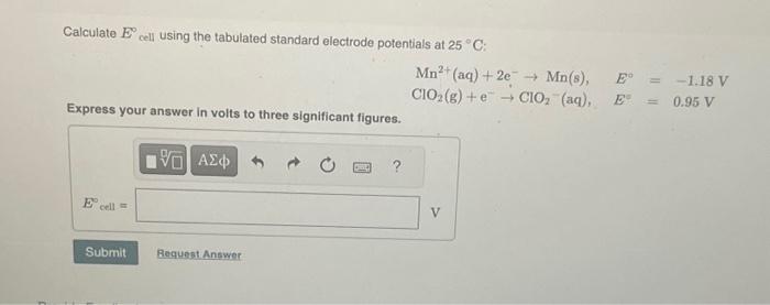 Solved Calculate E cell using the tabulated standard | Chegg.com
