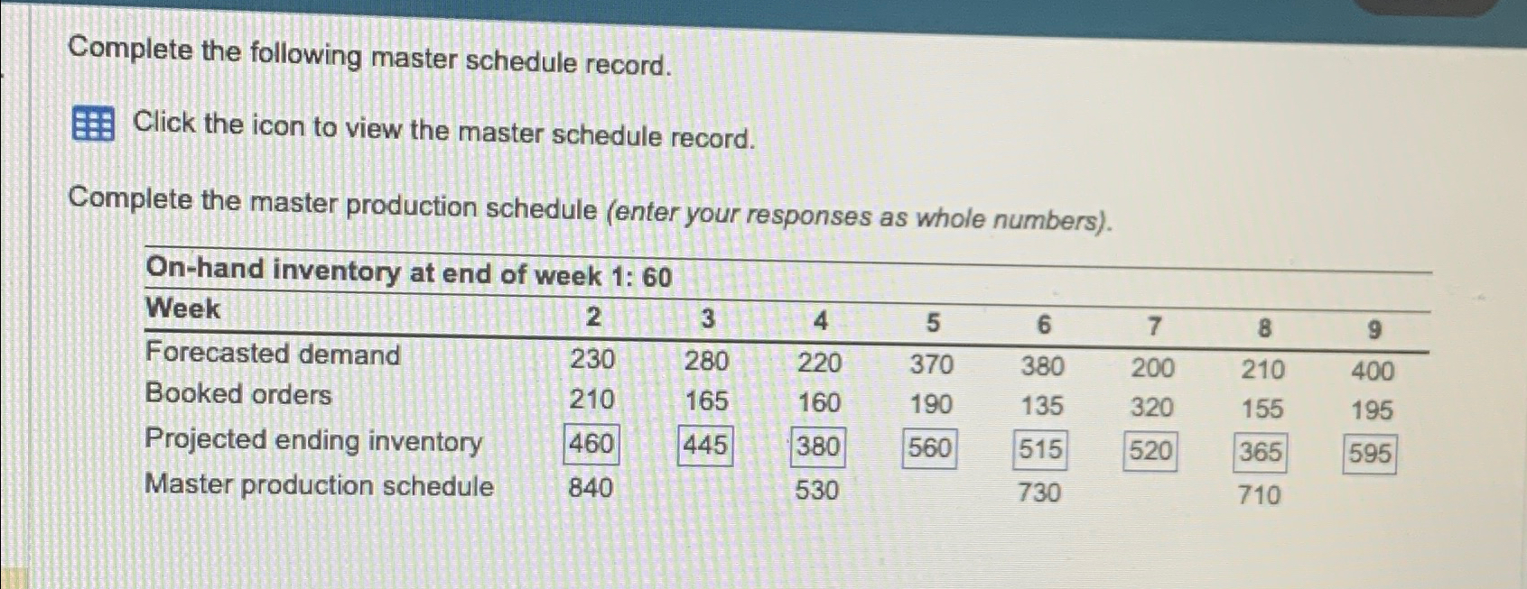 Solved Complete the following master schedule record.Click | Chegg.com