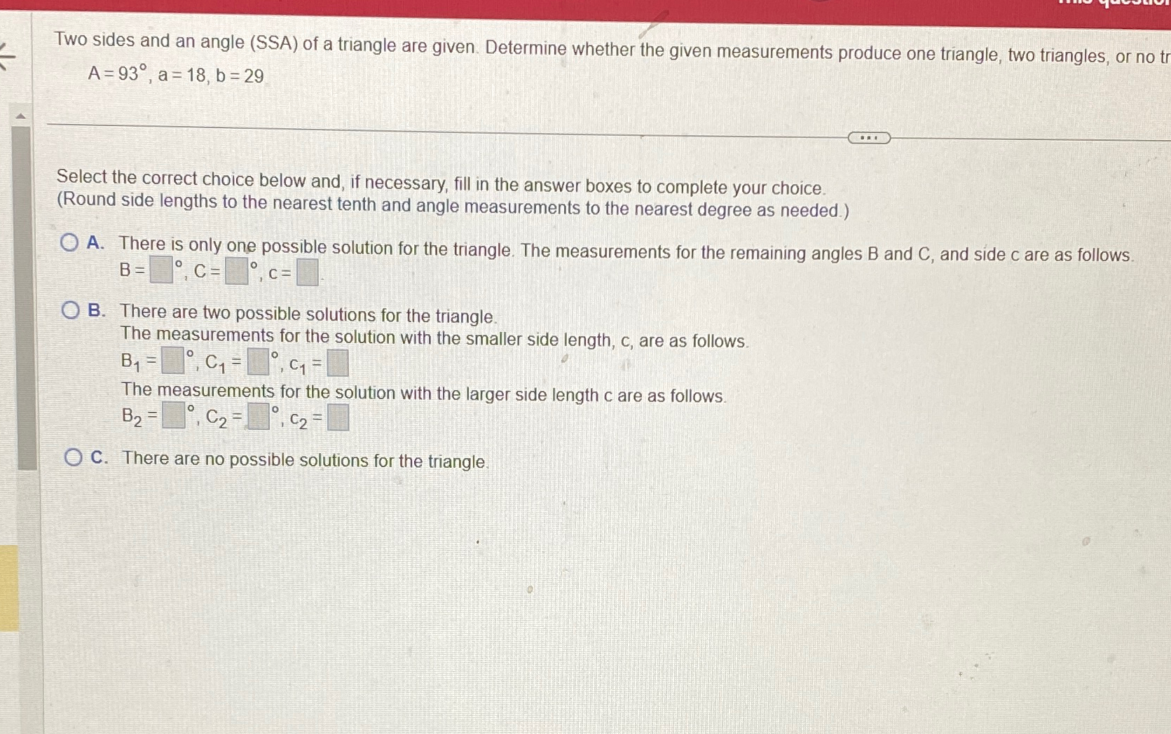 Solved Two sides and an angle (SSA) ﻿of a triangle are | Chegg.com