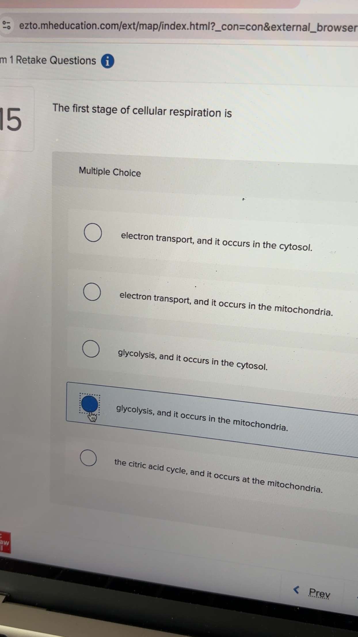Solved The first stage of cellular respiration isMultiple | Chegg.com