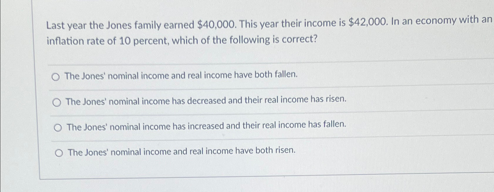 Solved Last year the Jones family earned $40,000. ﻿This year | Chegg.com