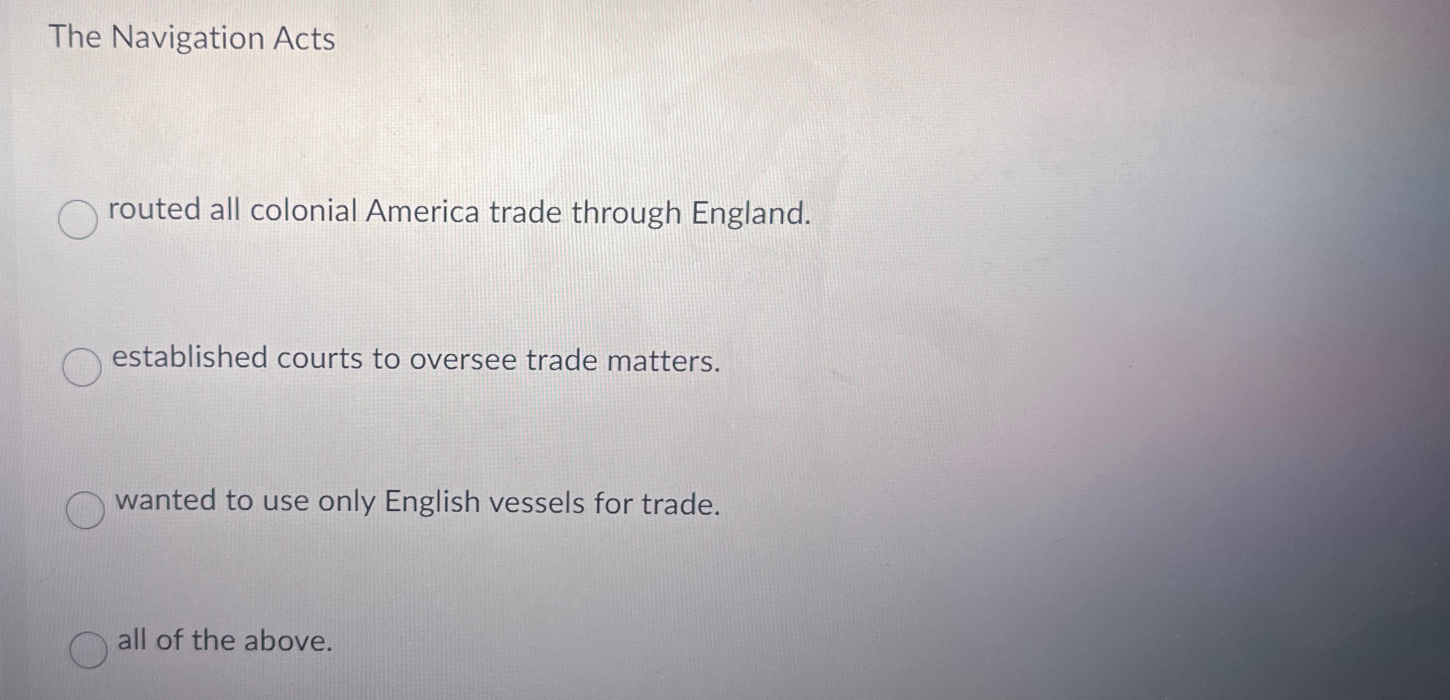 Solved The Navigation Actsrouted all colonial America trade | Chegg.com