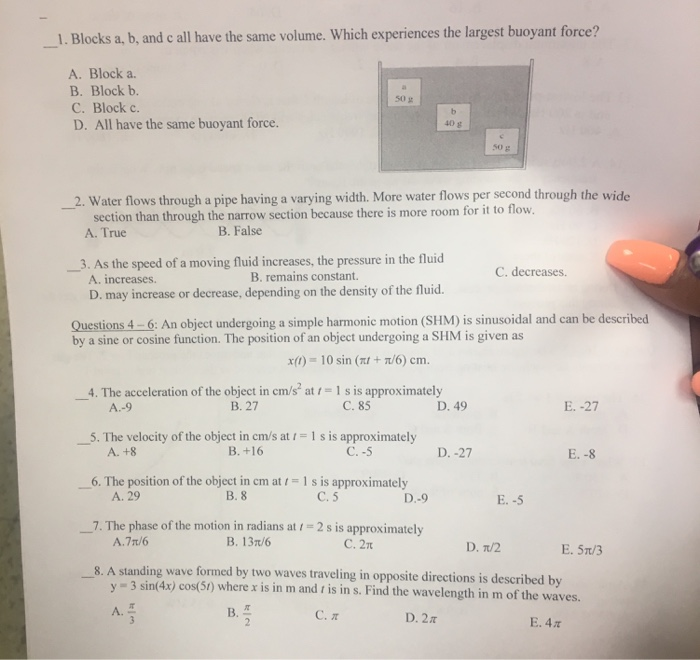 Solved 1. Blocks a, b, and c all have the same volume. Which | Chegg.com