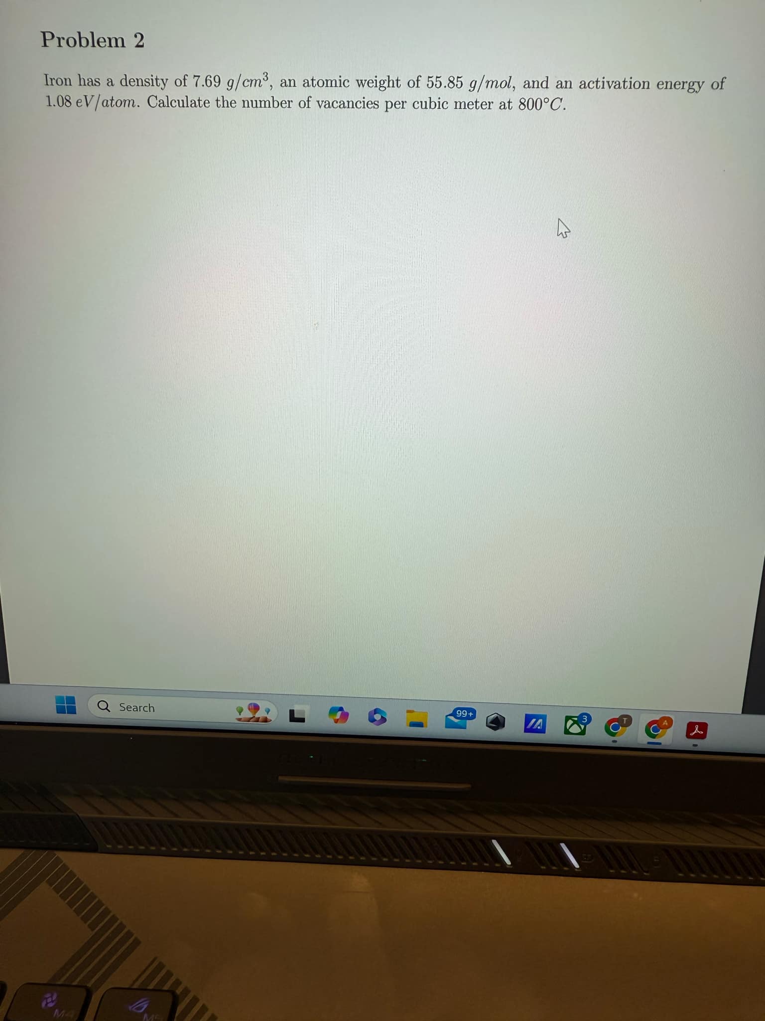 Solved Problem 2Iron has a density of 7.69gcm3, ﻿an atomic | Chegg.com