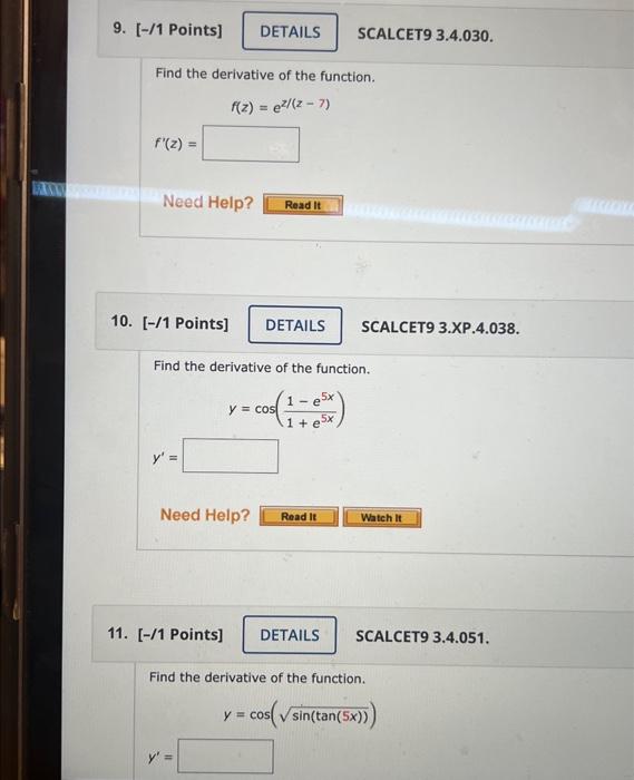 Solved 9. [-/1 Points] SCALCET9 3.4.030. Find the derivative | Chegg.com