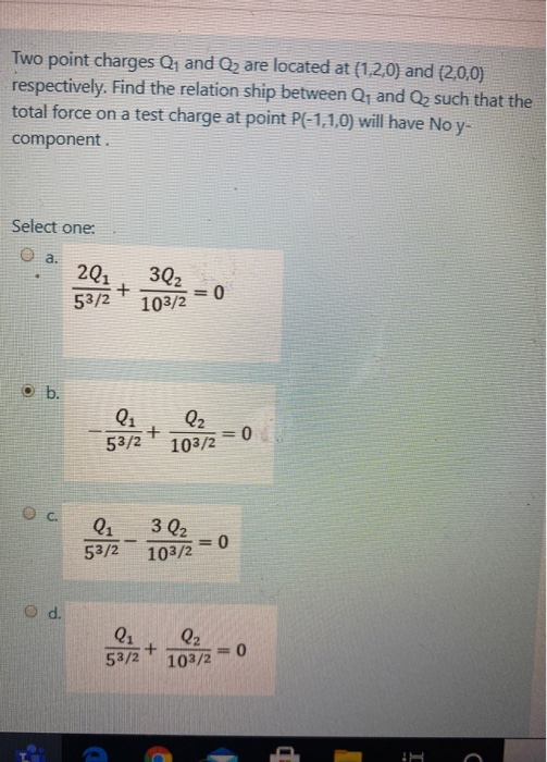 Solved Two point charges Q1 and Q are located at (1,2,0) and | Chegg.com