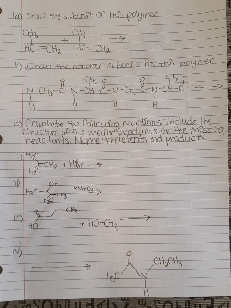 Solved la) Draw one subunit of this polymer CH₃ CH3 THC=CH₂ | Chegg.com