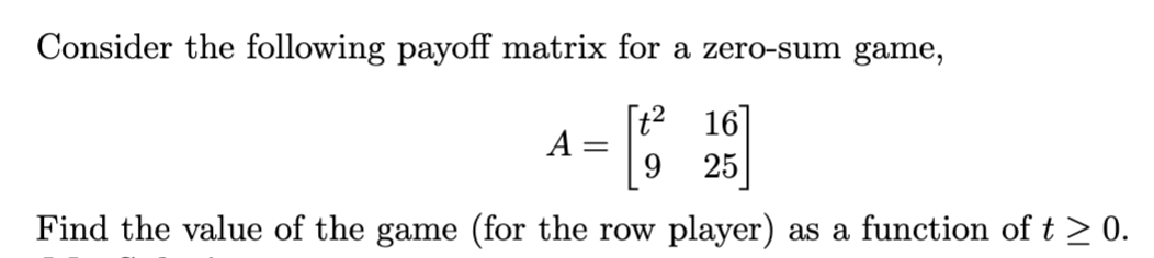 Solved Consider the following payoff matrix for a zero-sum | Chegg.com