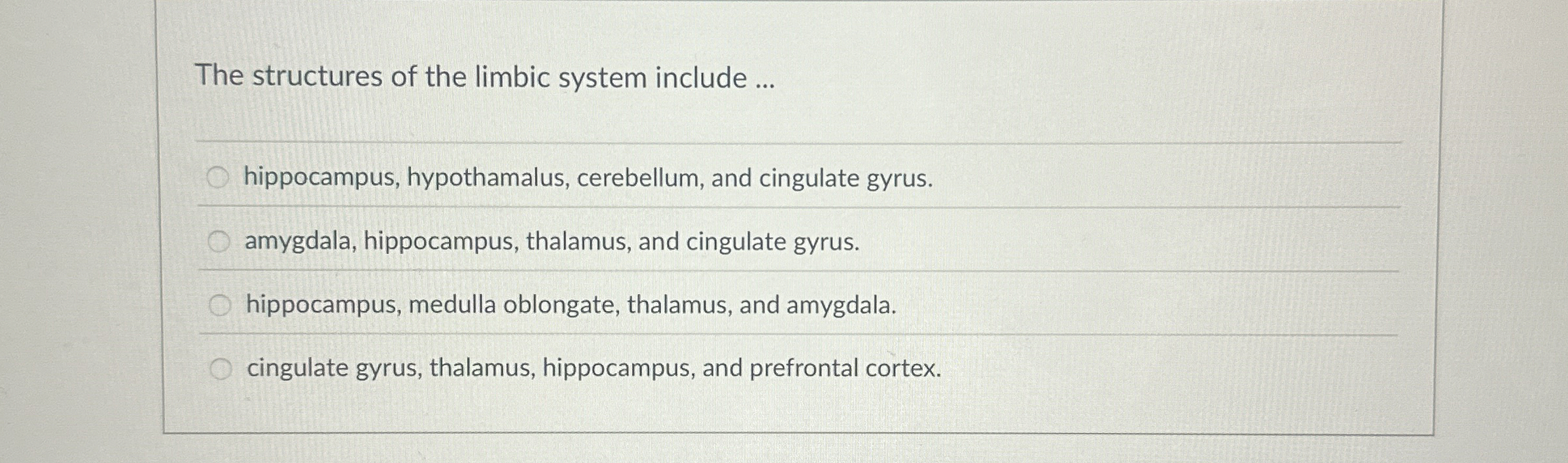 Solved The structures of the limbic system include | Chegg.com