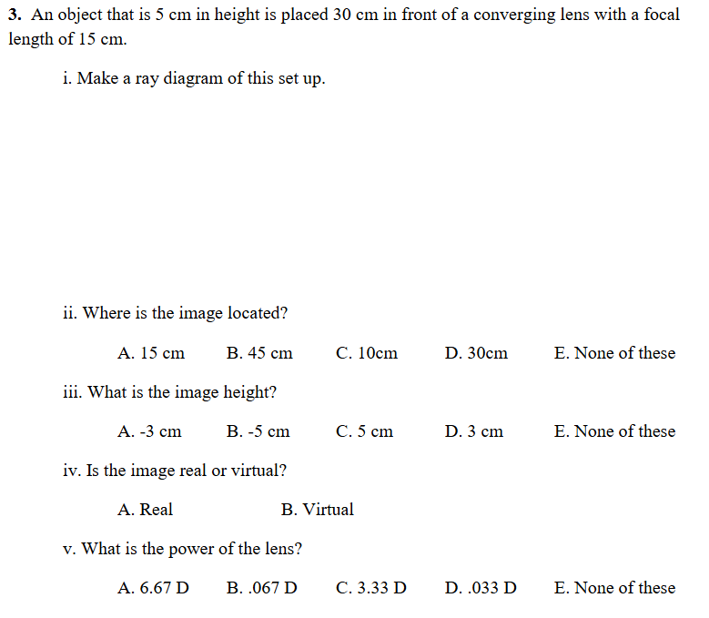 Solved An object that is 5 ﻿cm in height is placed 30 ﻿cm in | Chegg.com