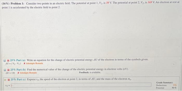 Solved (16\%) Problem 1: Consider two points in an electric | Chegg.com
