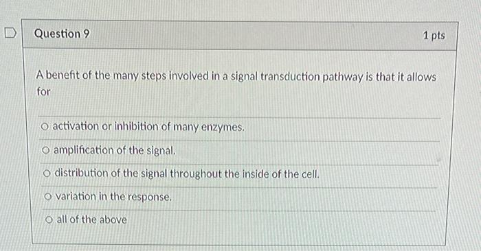 Solved A benefit of the many steps involved in a signal | Chegg.com