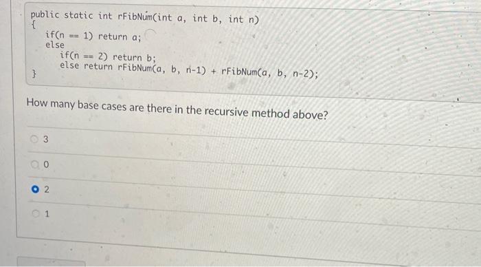 How many base cases are there in the recursive method | Chegg.com