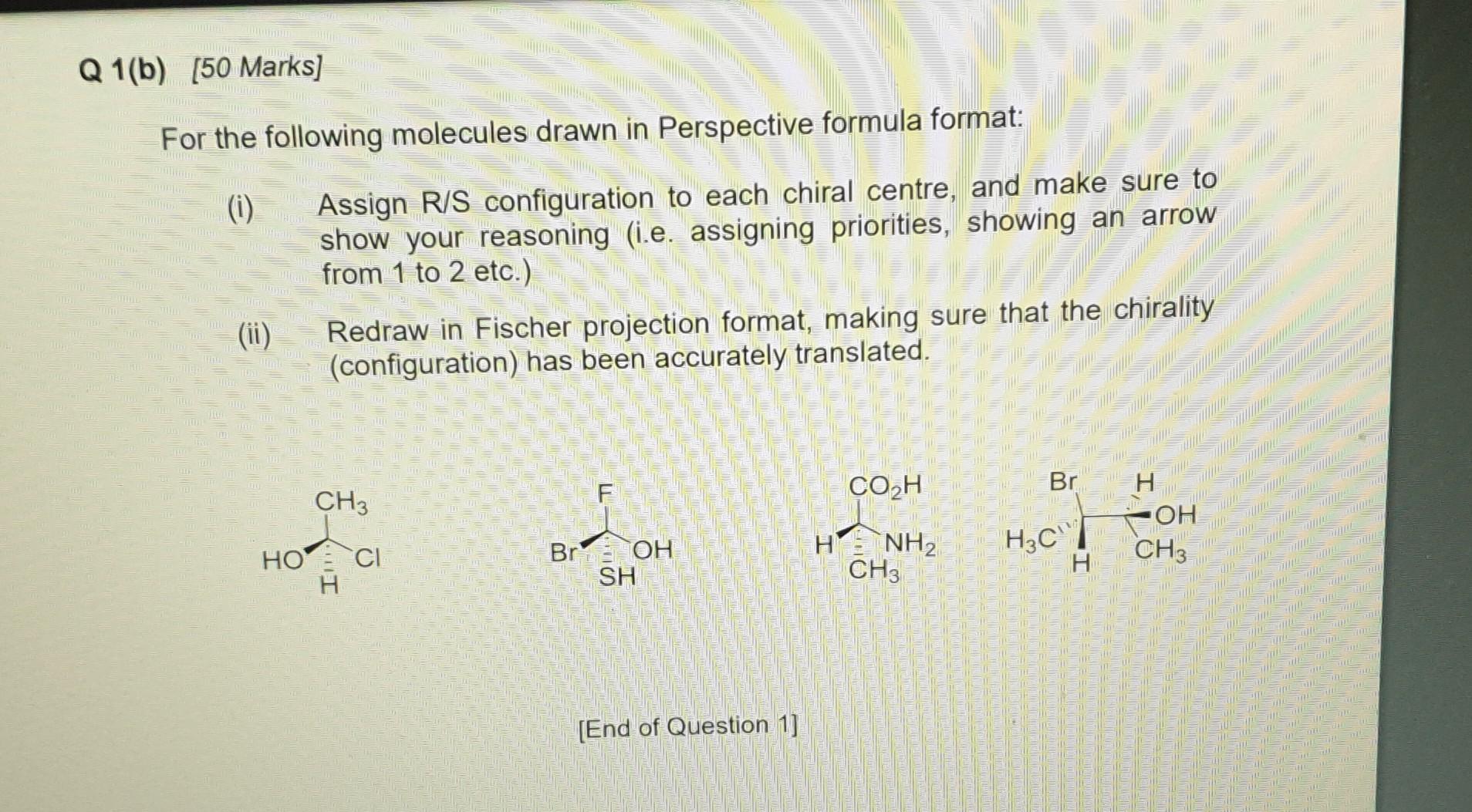 Solved For the following molecules drawn in Perspective | Chegg.com