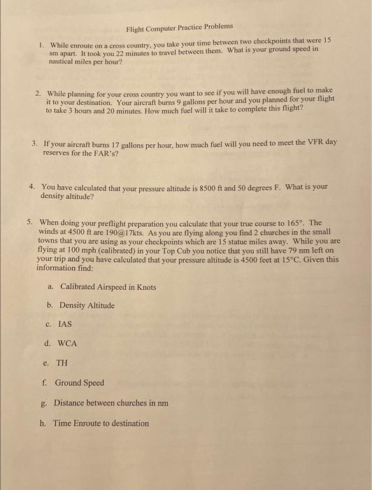 Solved Flight Computer Practice Problems 1. While enroute on | Chegg.com