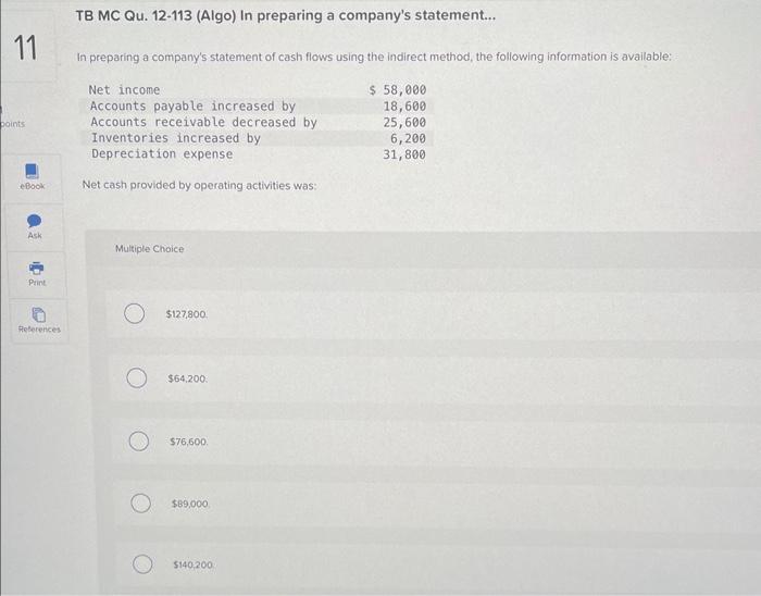 Solved TB MC Qu. 12−124 (Algo) Stormer Company reports the | Chegg.com