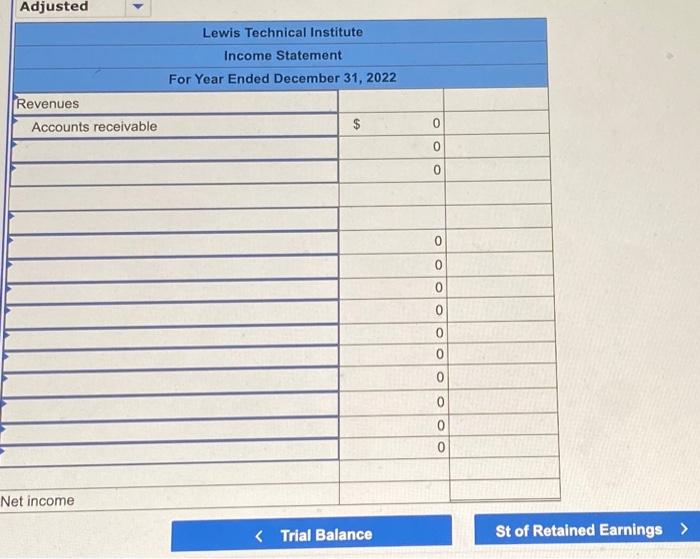 Adjusted Lewis Technical Institute Income Statement | Chegg.com