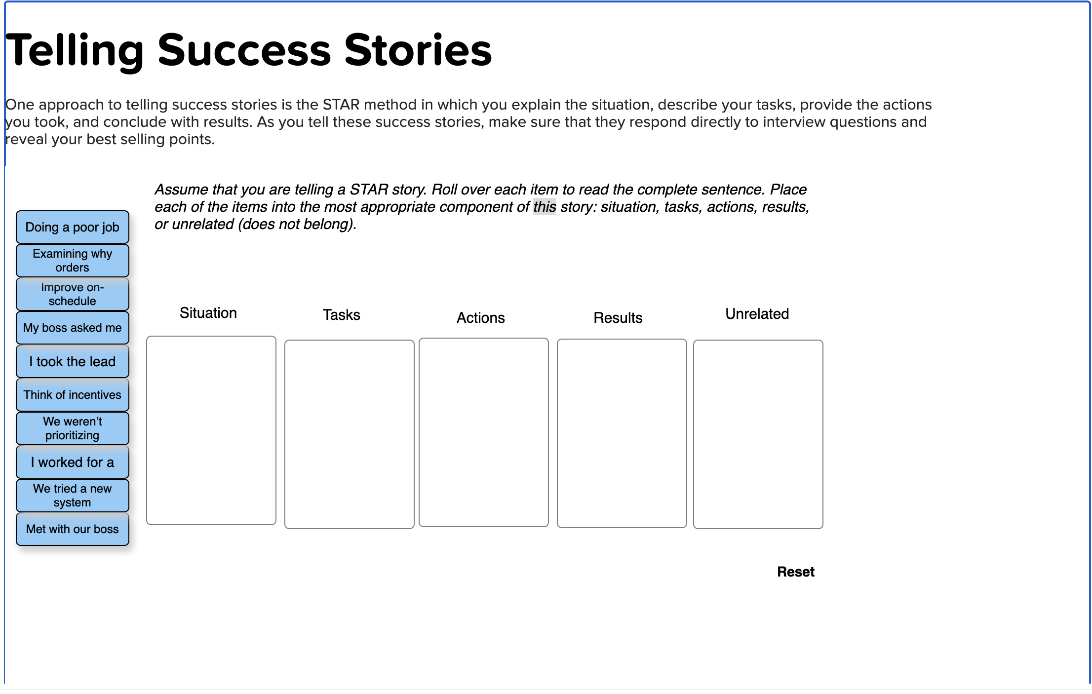 Solved Telling Success StoriesOne approach to telling | Chegg.com