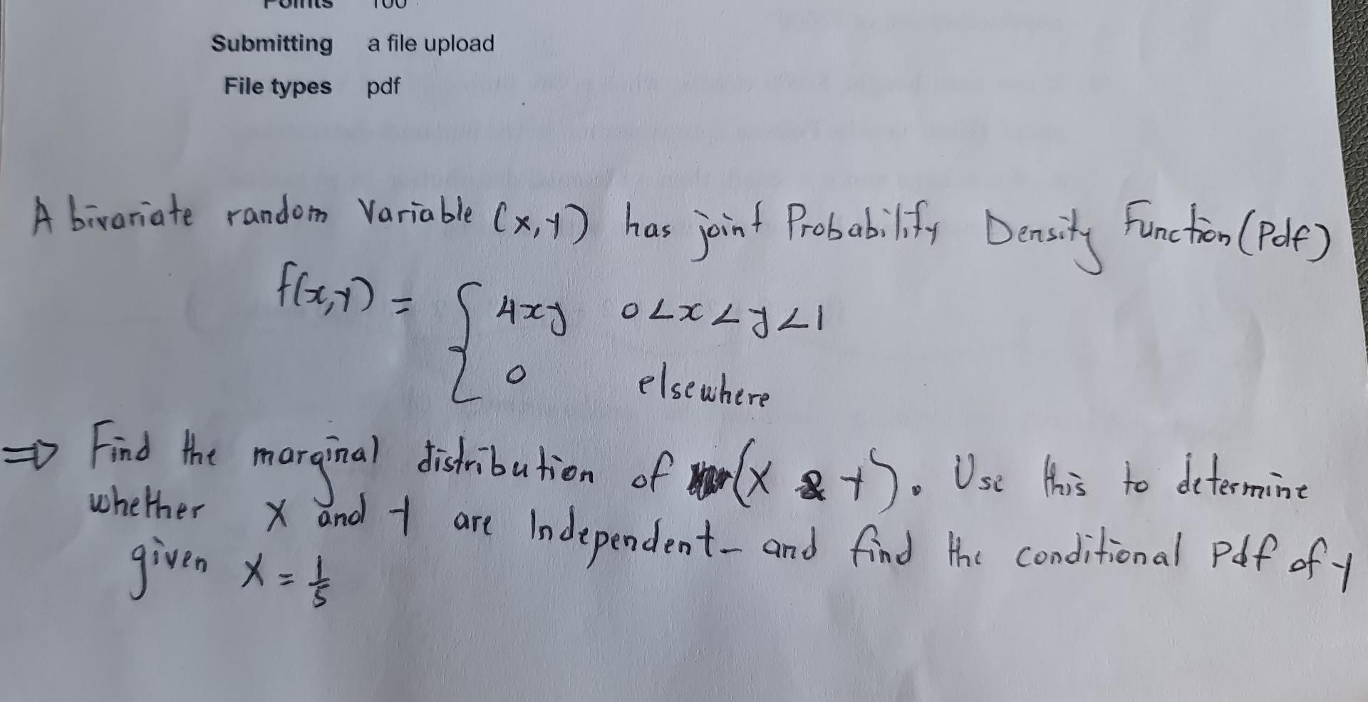 Solved A bivariate random Variable (x,y) has joint | Chegg.com