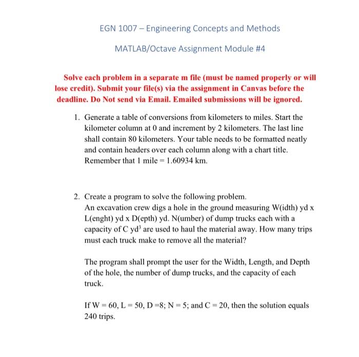 Solved EGN 1007 – Engineering Concepts and Methods | Chegg.com