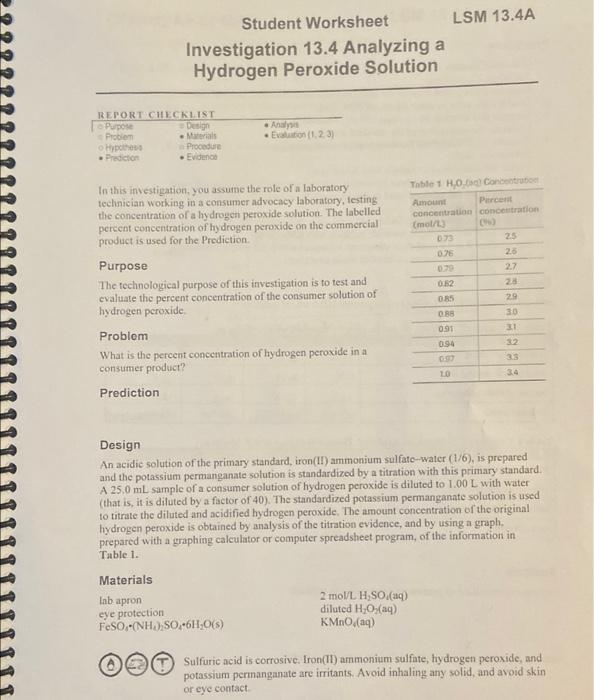 Student Worksheet LSM 13.4A Investigation 13.4 | Chegg.com