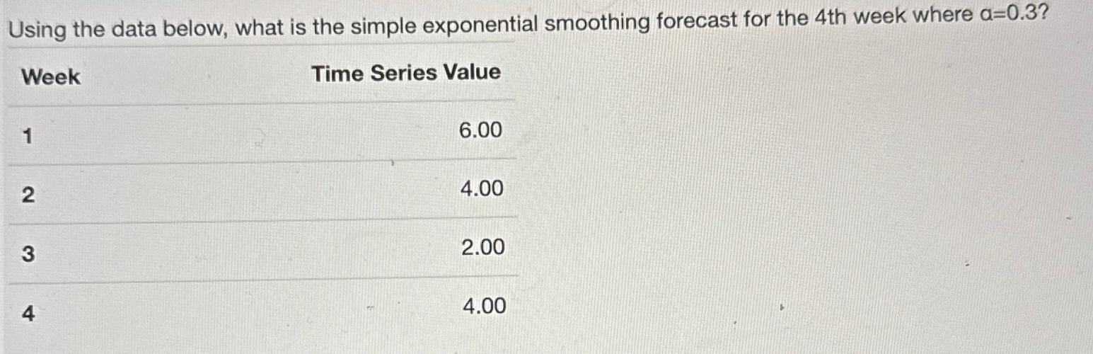 Solved Using the data below, what is the simple exponential | Chegg.com