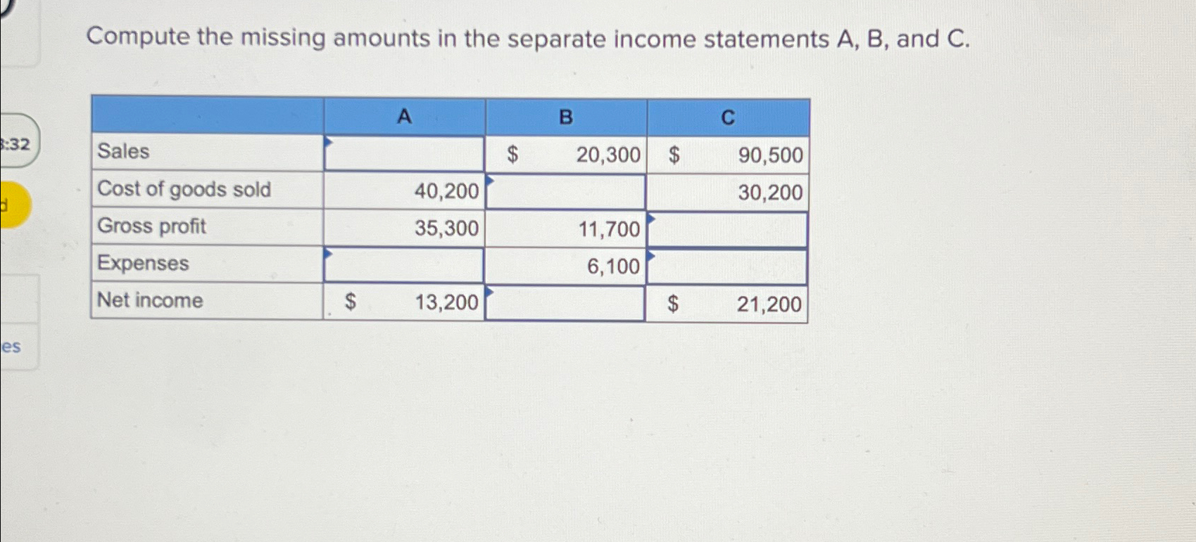 Solved Compute the missing amounts in the separate income | Chegg.com