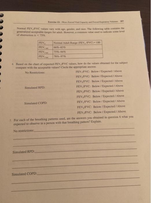 Solved Exercise 23 Review Questions: iWorx FVC and FEV | Chegg.com