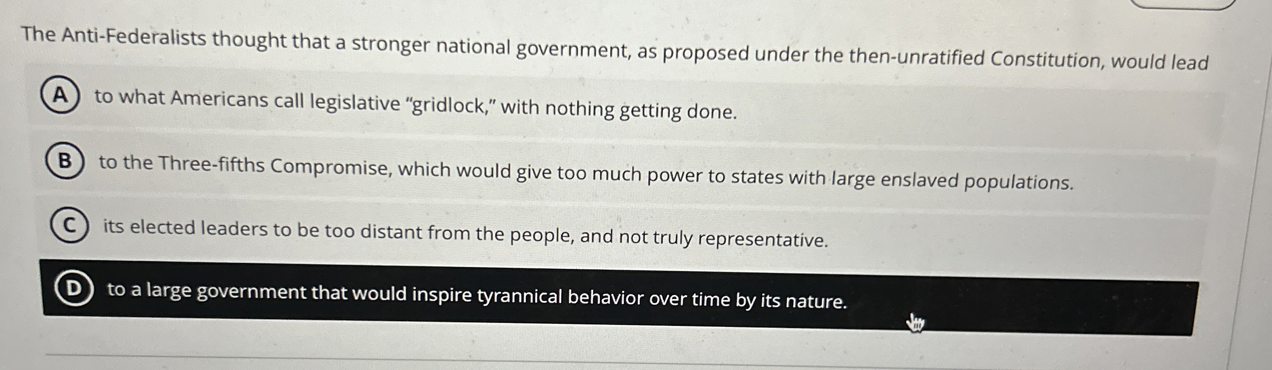 Solved The Anti-Federalists thought that a stronger national | Chegg.com