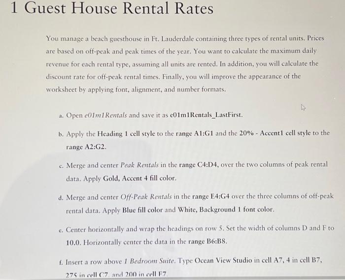 1 Guest House Rental Rates You manage a beach | Chegg.com