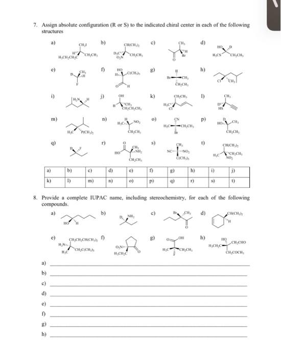 Solved 7. Assign absolute configuration (Ror S) to the | Chegg.com