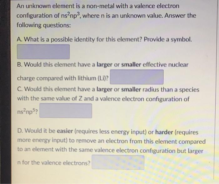 Solved An unknown element is a non-metal with a valence | Chegg.com