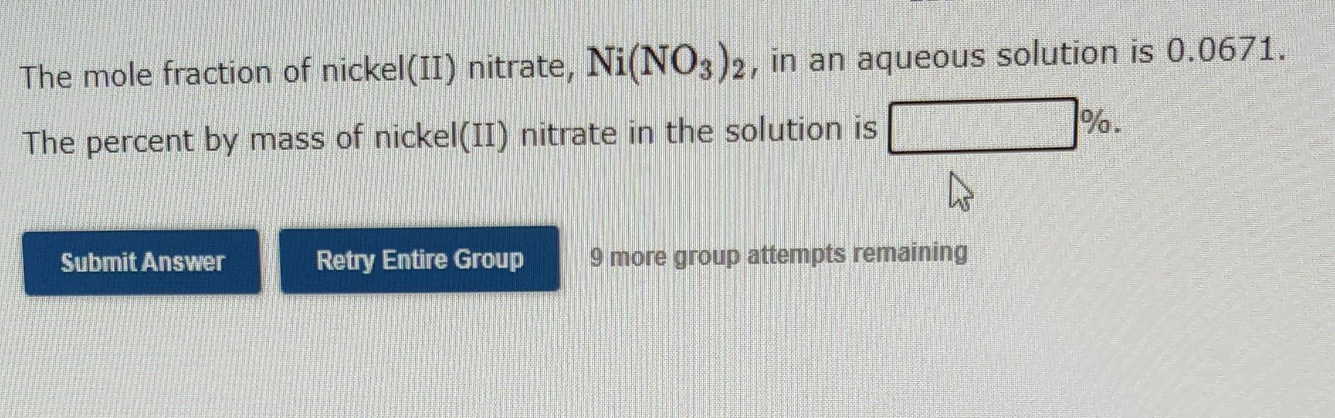 Solved The mole fraction of nickel(II) nitrate, Ni(NO3)2, in | Chegg.com