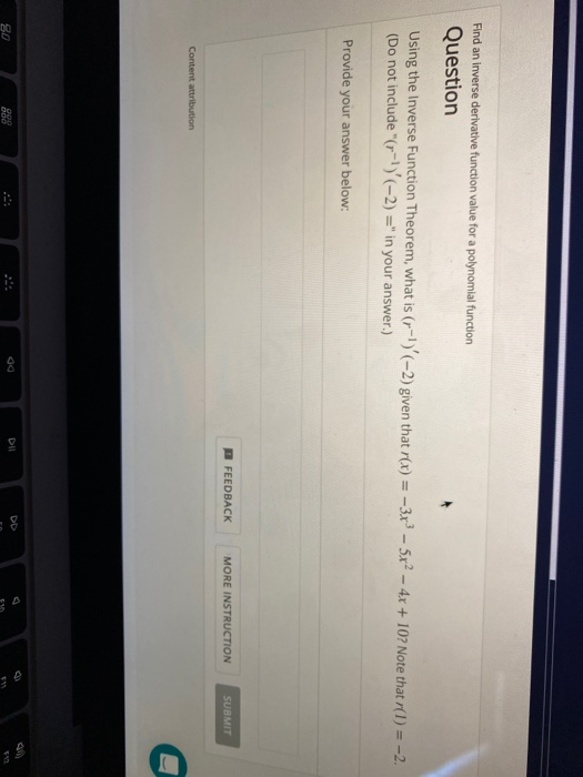 Solved Find an inverse derivative function value for a | Chegg.com