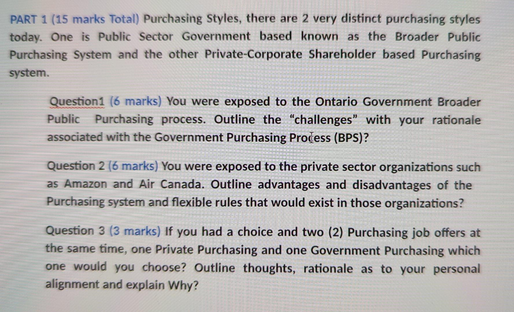 Solved PART 1 (15 marks Total) Purchasing Styles, there are | Chegg.com