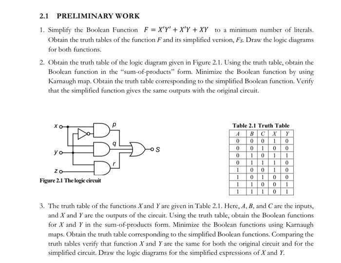 Solved 1. Simplify the Boolean Function F=X′Y′+X′Y+XY to a | Chegg.com